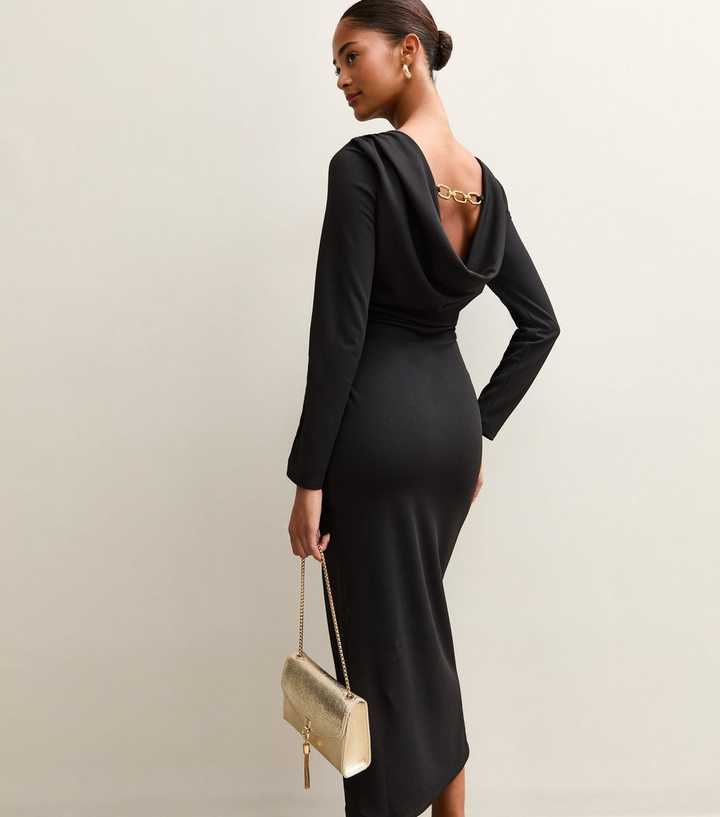 Black Cowl Back Chain Trim Midi Dress | New Look