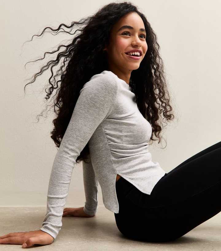 Girls Mid Grey Slash Neck Asymmetric Top | New Look