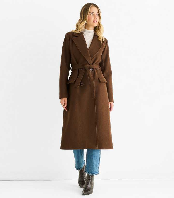 Gini London Brown Double Breasted Collared Coat | New Look