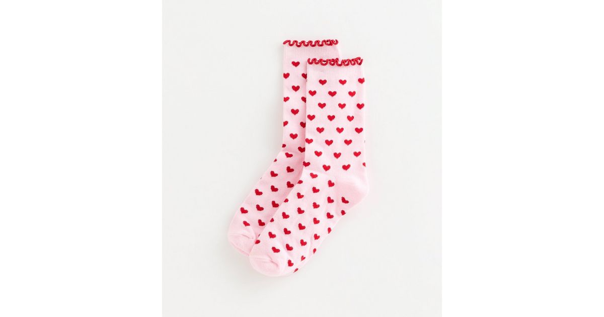 Pink Heart Frilly Socks | New Look