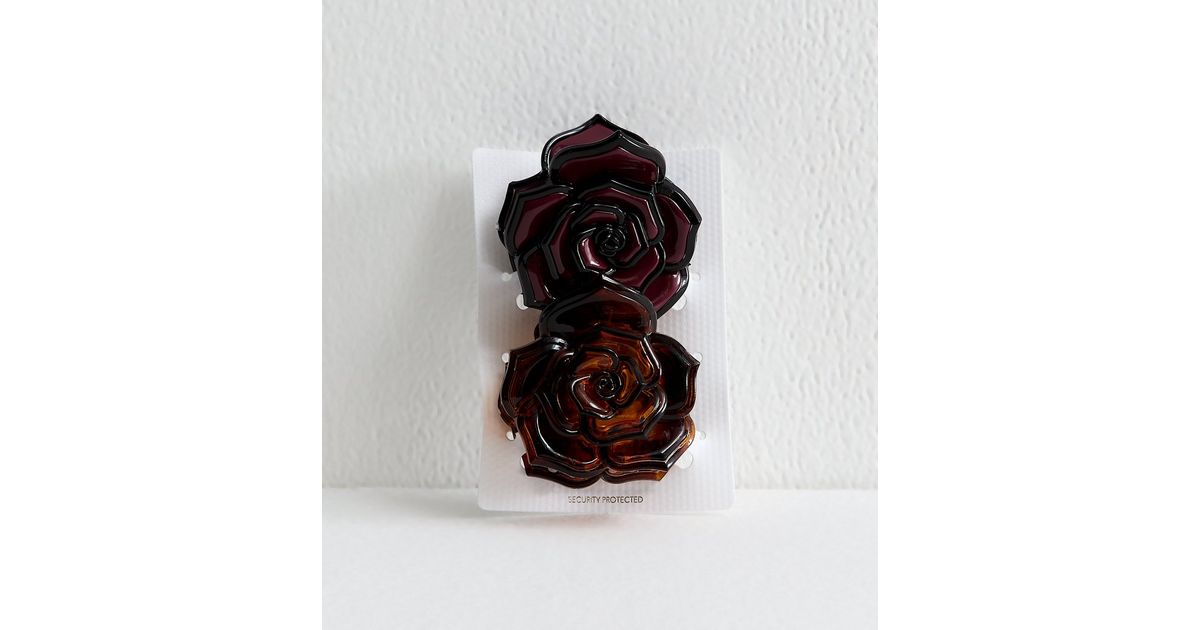 Pack Of 2 Brown Rose Shape Hair Claw Clip | New Look