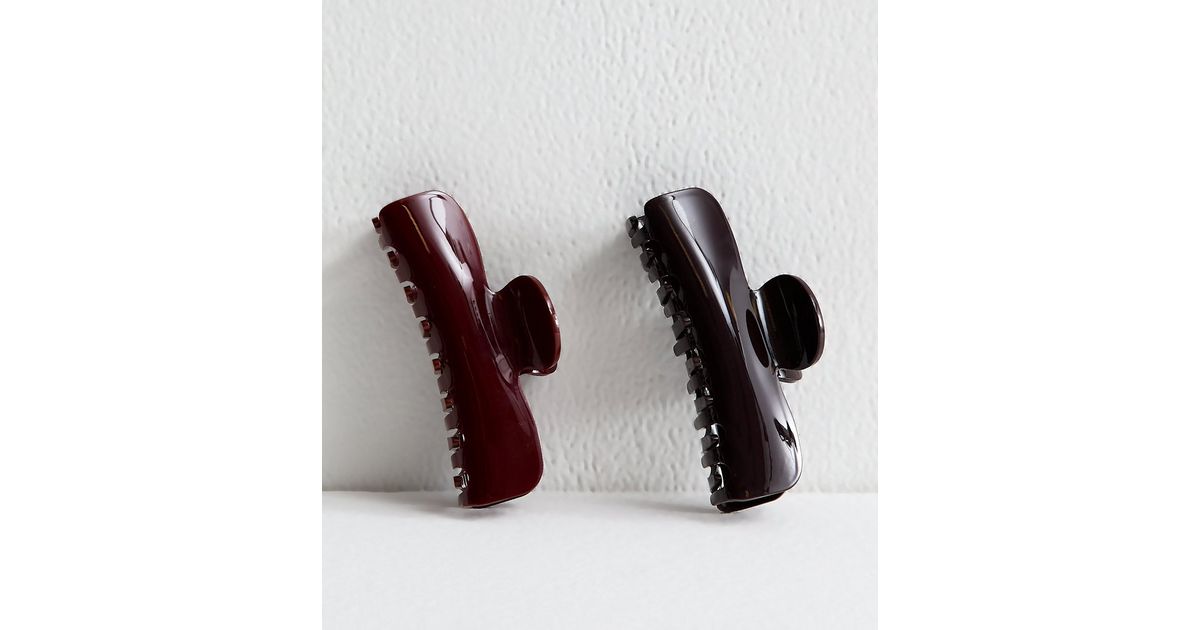 Red Pack Of 2 Shiny Rectangular Hair Clips | New Look