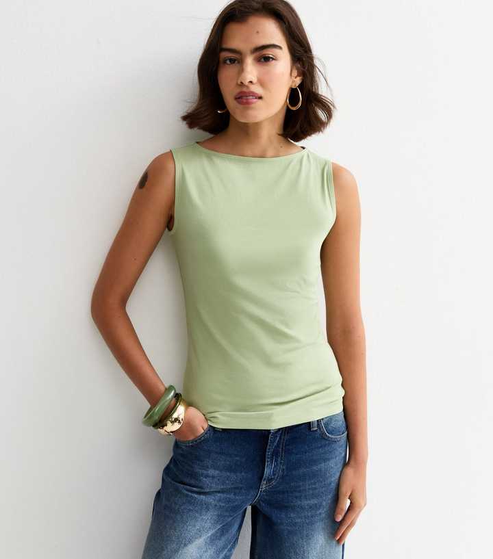 Green Slash Neck Vest Top | New Look