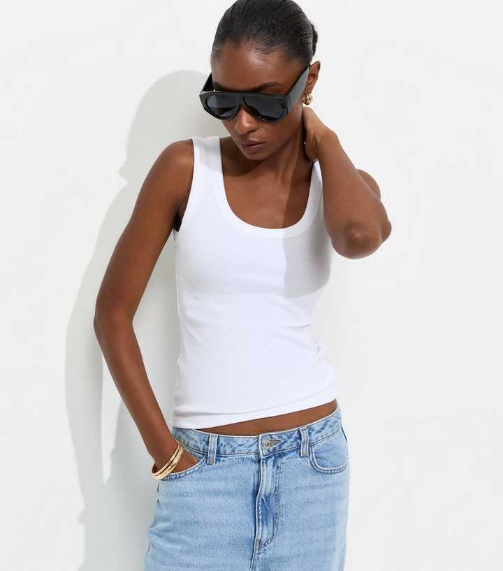 White Wide Trim Scoop Vest Top | New Look