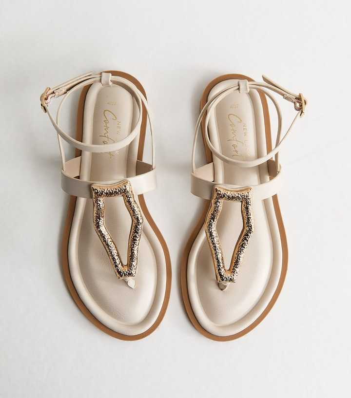 Off White Faux Leather Metal Detail Sandals | New Look