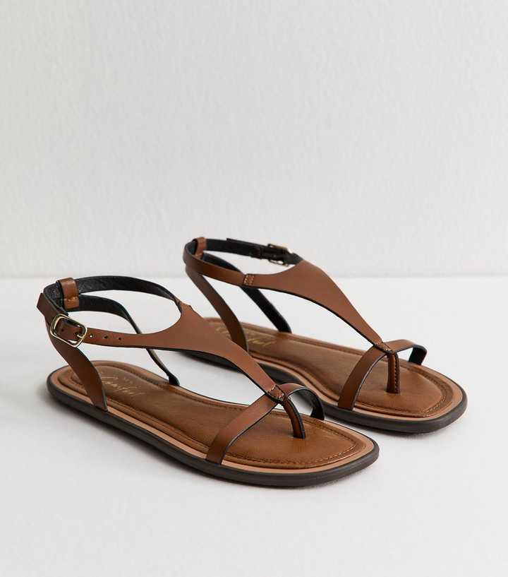 Brown Faux Leather Thong Sandals | New Look