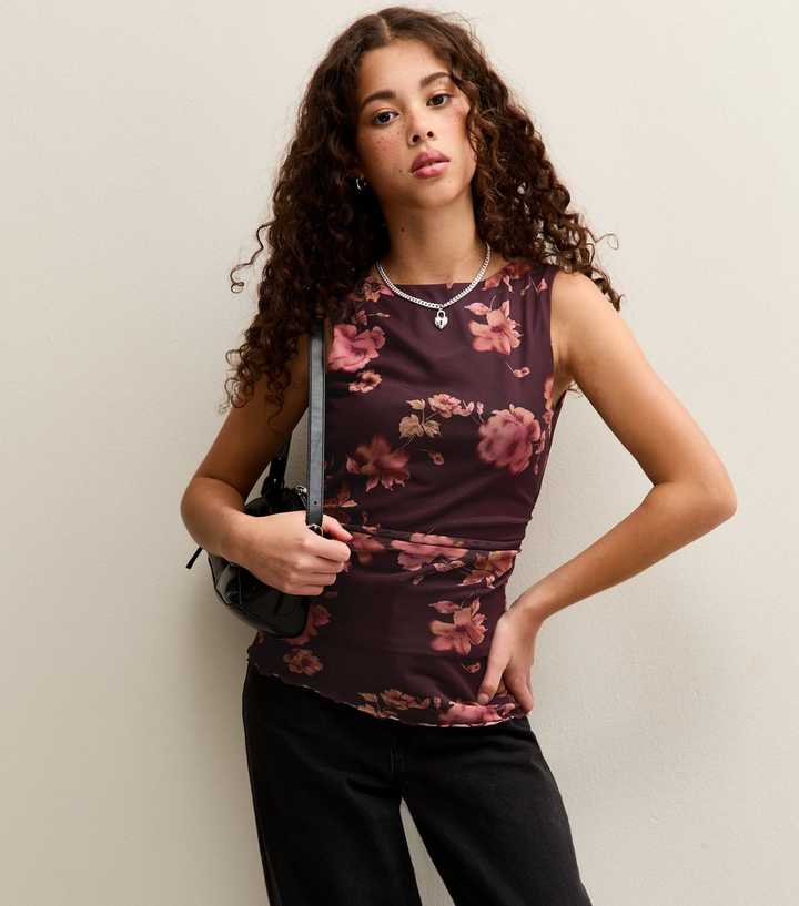 Girl Red Floral Mesh Top | New Look