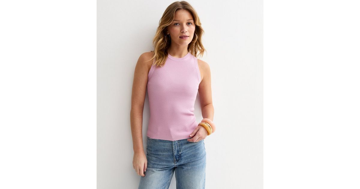 Light Pink Lightweight Rib Crew Neck Vest Top | New Look