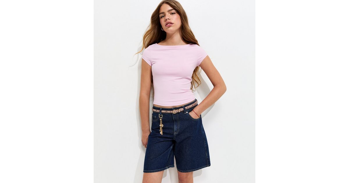 Girls Light Pink Slash Neck Slinky T-Shirt | New Look