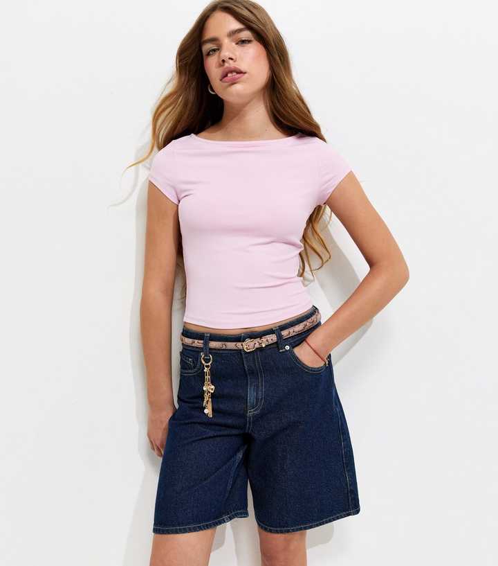 Girls Light Pink Slash Neck Slinky T-Shirt | New Look