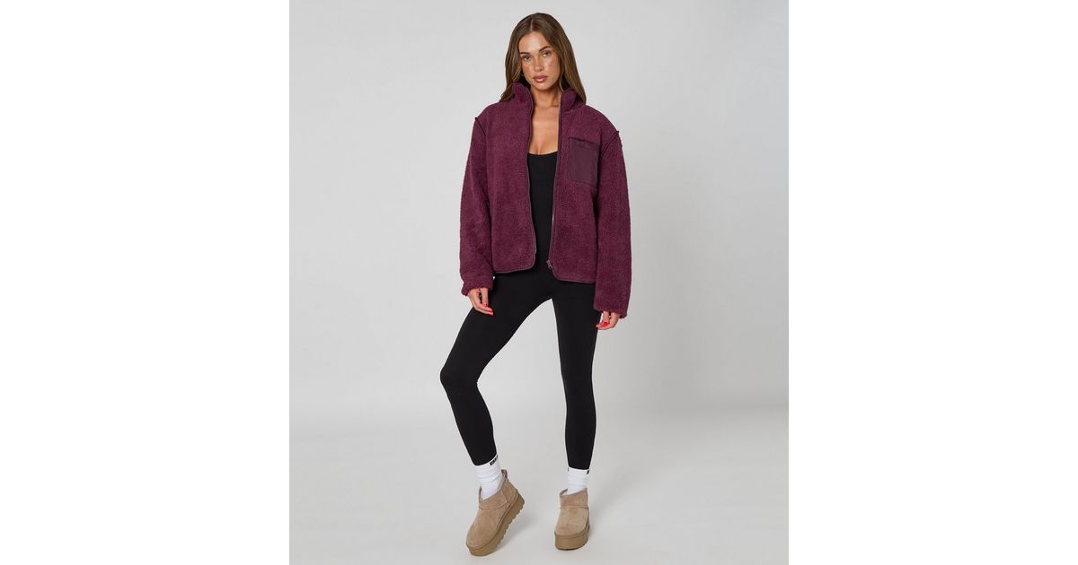 Urban Bliss Dark Burgundy Fleece Jacket | New Look