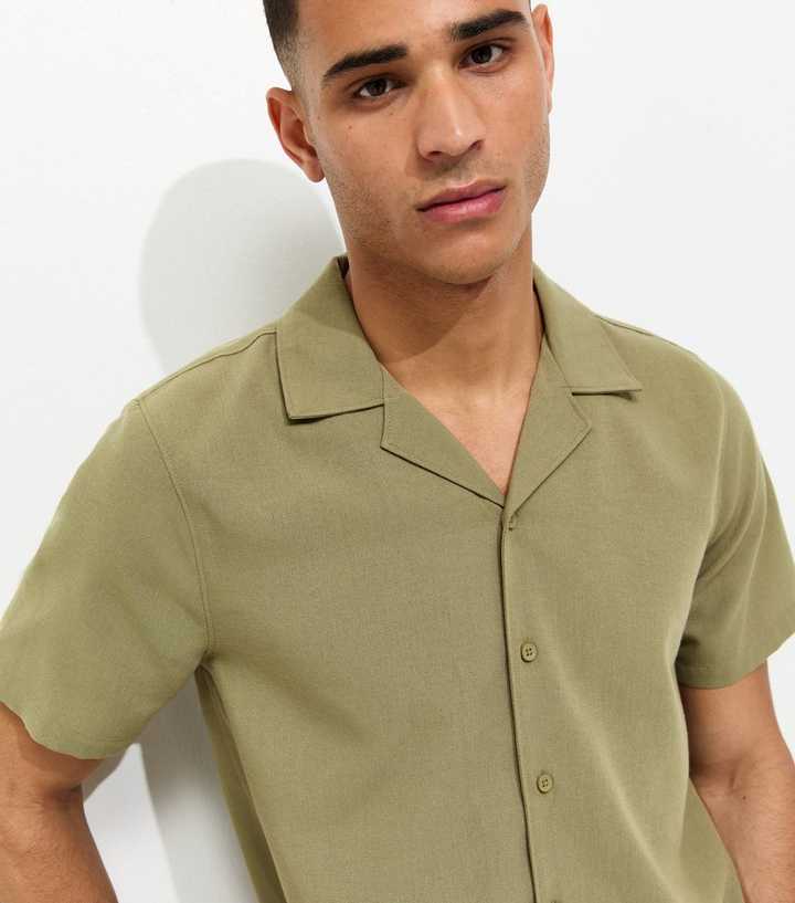 Light Khaki Regular Short Sleeve Linen Look Shirt | New Look