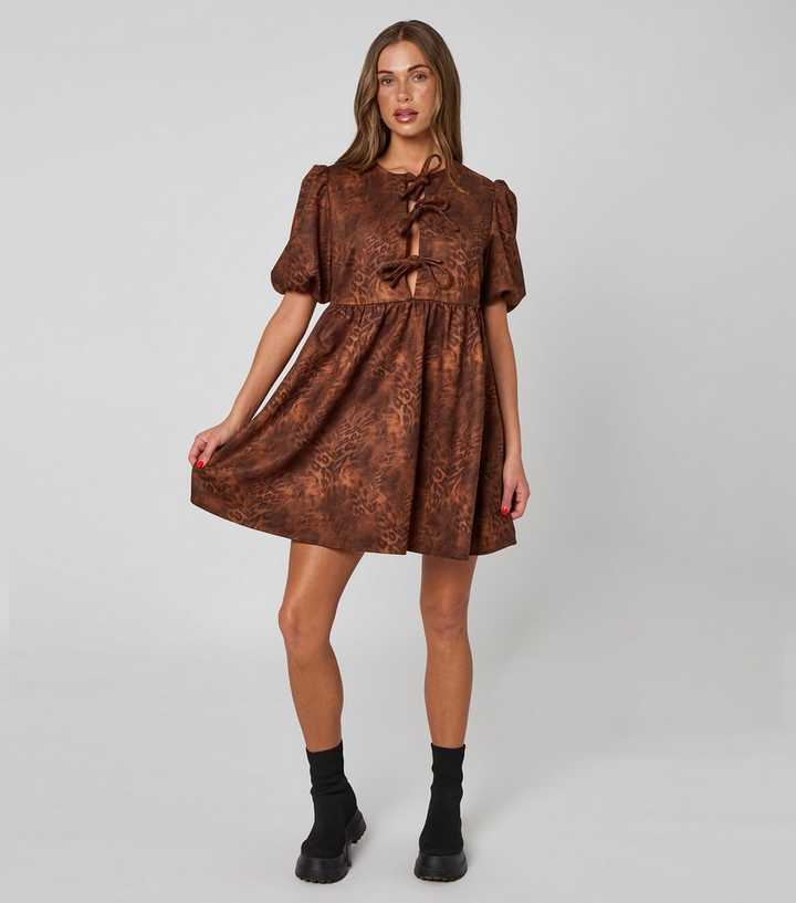 Urban Bliss Brown Faux Suede Puff Sleeve Mini Dress | New Look