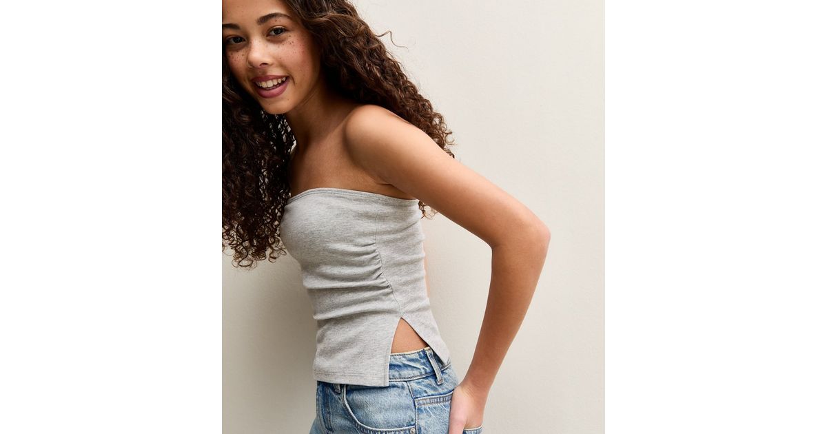 Girls Grey Ruched Side Bandeau Top | New Look