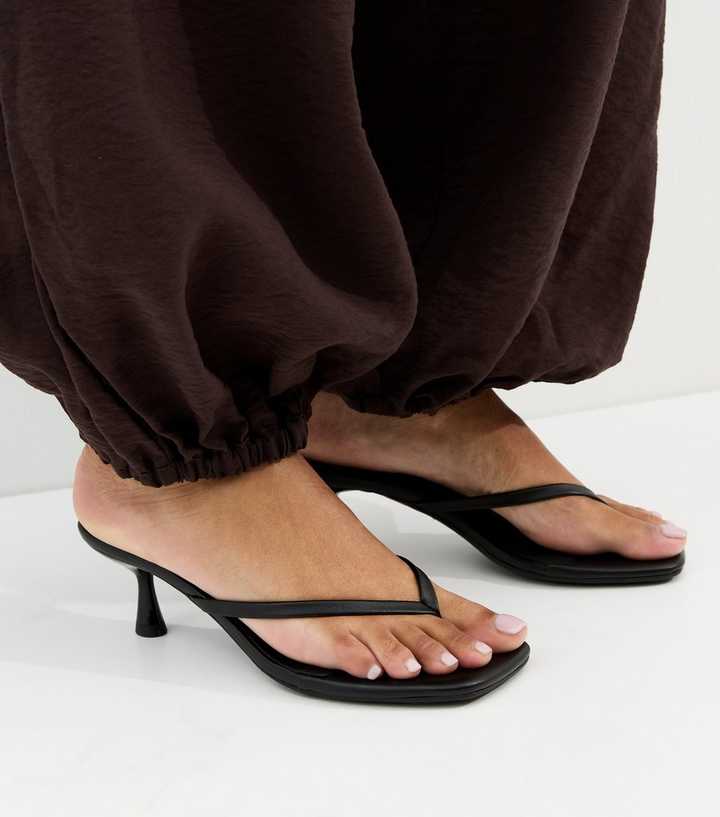 Black Faux Leather Toe Post Mules | New Look