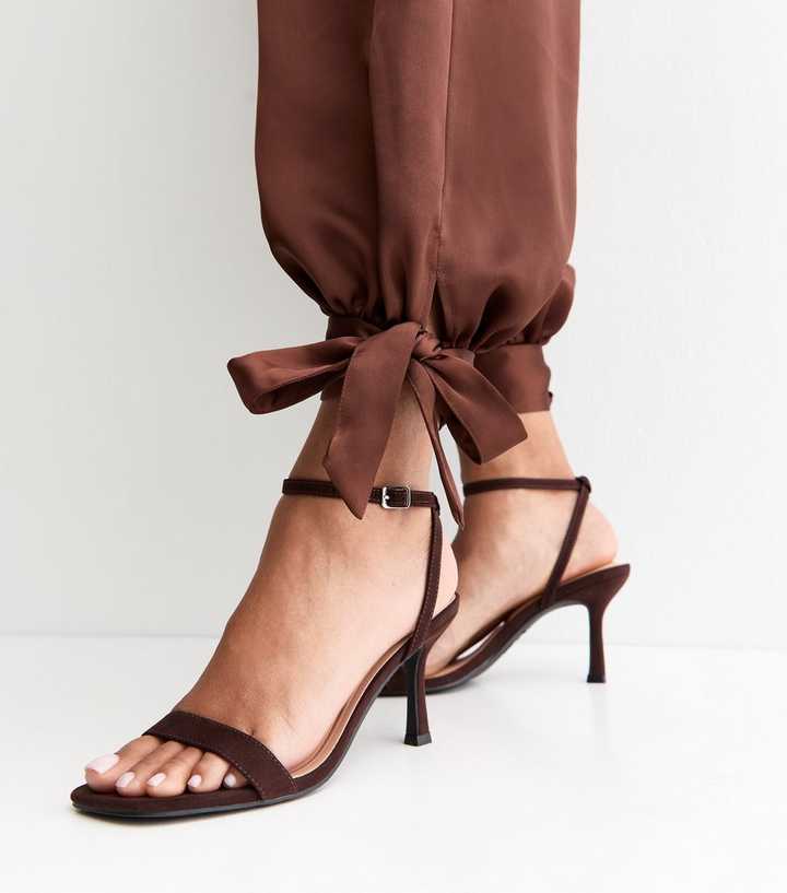 Dark Brown Faux Suede Square Top Stiletto Sandals | New Look