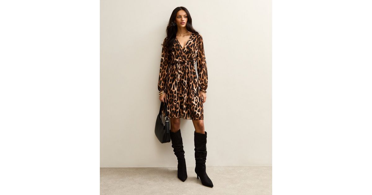 Gini London Animal Print Wrap Elasticated Waist Mini Dress | New Look