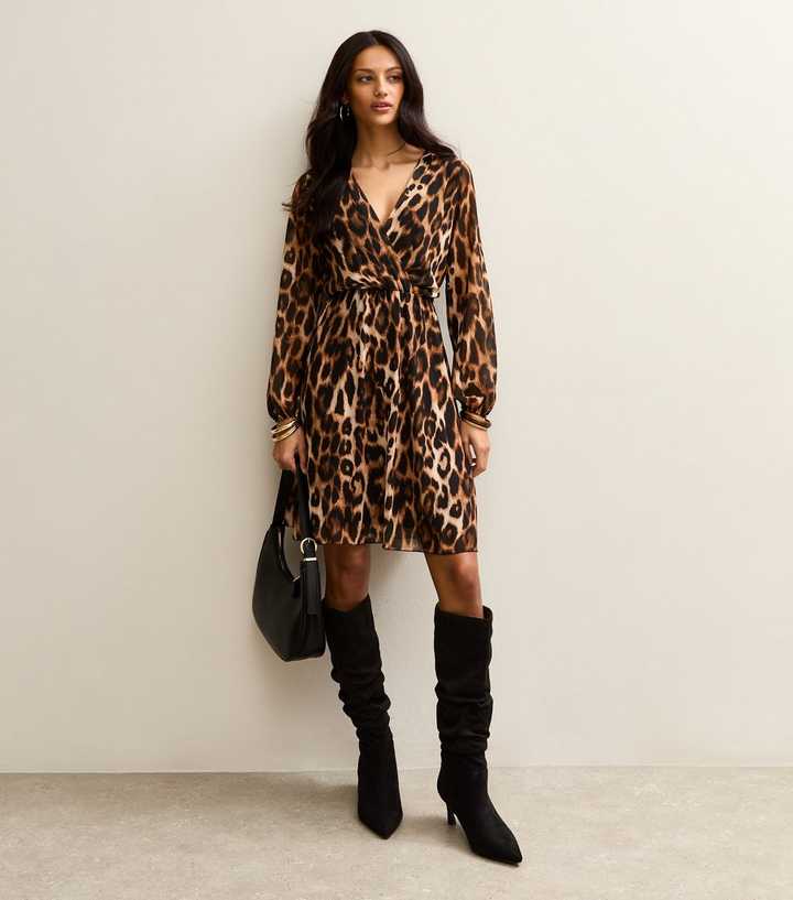 Gini London Animal Print Wrap Elasticated Waist Mini Dress | New Look