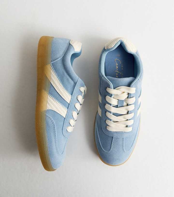 Blue Faux Suede Side Stripe Trainers | New Look