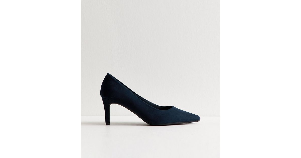 Navy Faux Suede Mid Stiletto Heel Court Shoes | New Look