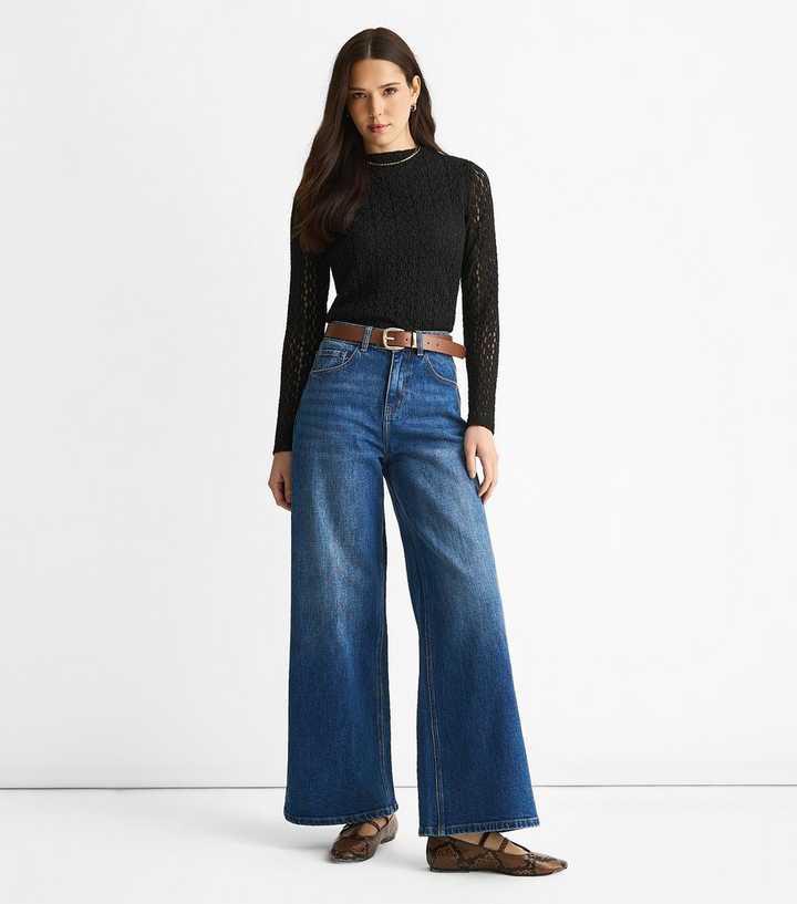 Gini London Blue Mid Rise Wide Leg Denim Jeans | New Look