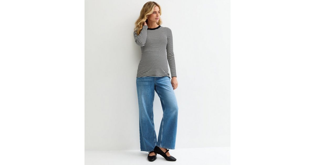Maternity Mid Blue Wash Over Bump Wide Leg Jeans | New Look