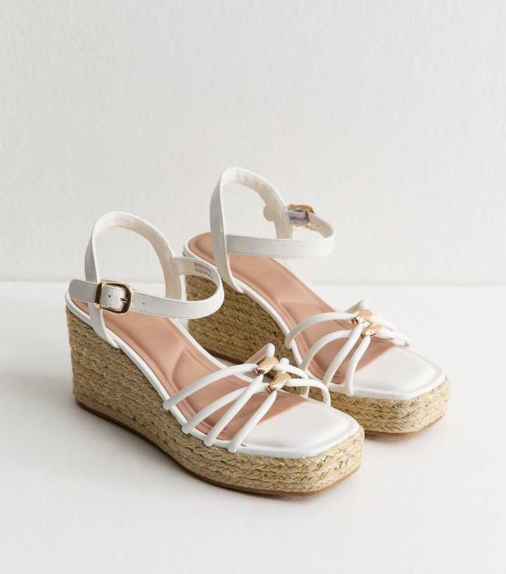 White Faux Leather Strappy Wedges | New Look