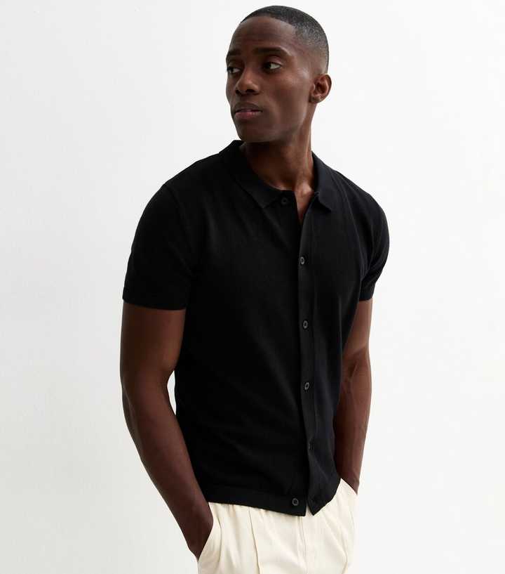 Black Regular Button Through Polo Top | New Look