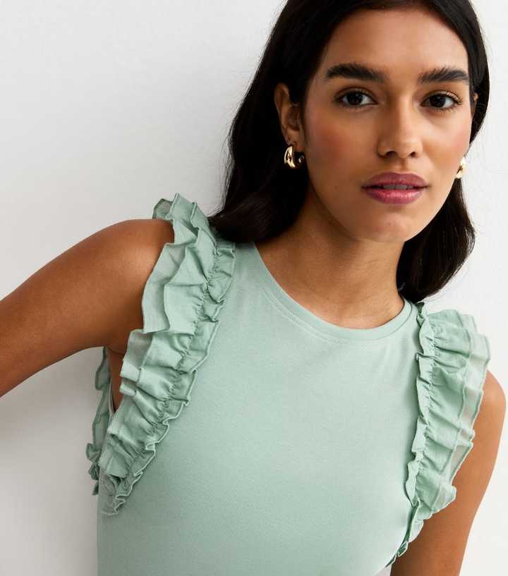 Light Green Ruffle Sleeve Top | New Look
