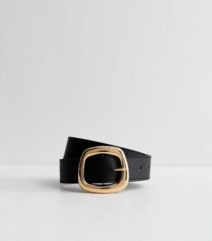 Black Faux Leather Irregular Square Belt | New Look