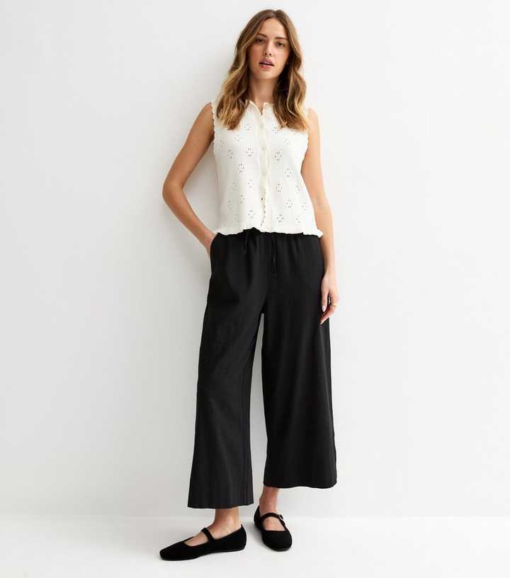 Black Linen Blend Crop Trousers | New Look