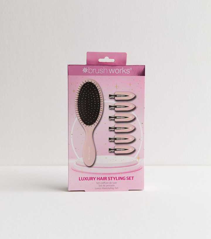 Brushworks Pink Brush and Setting Clip Hair Styling Set | New Look