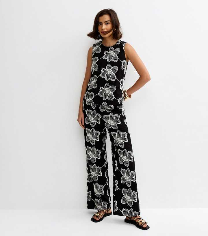 Black Cornelli Embroidered Trousers | New Look