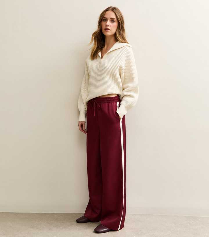 Burgundy Side Stripe Wide Leg Trousers | New Look