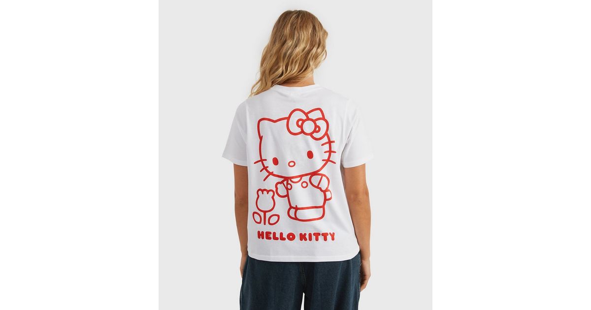 Custard Clothing White Hello Kitty Outline T-Shirt | New Look