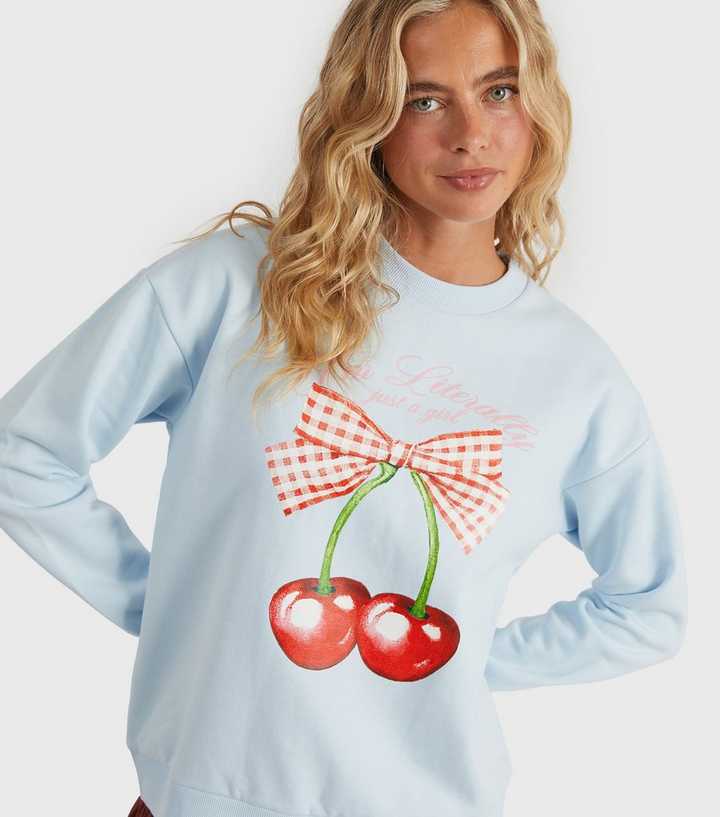 Custard Clothing Blue Cherry Print Logo Sweatshirt | New Look
