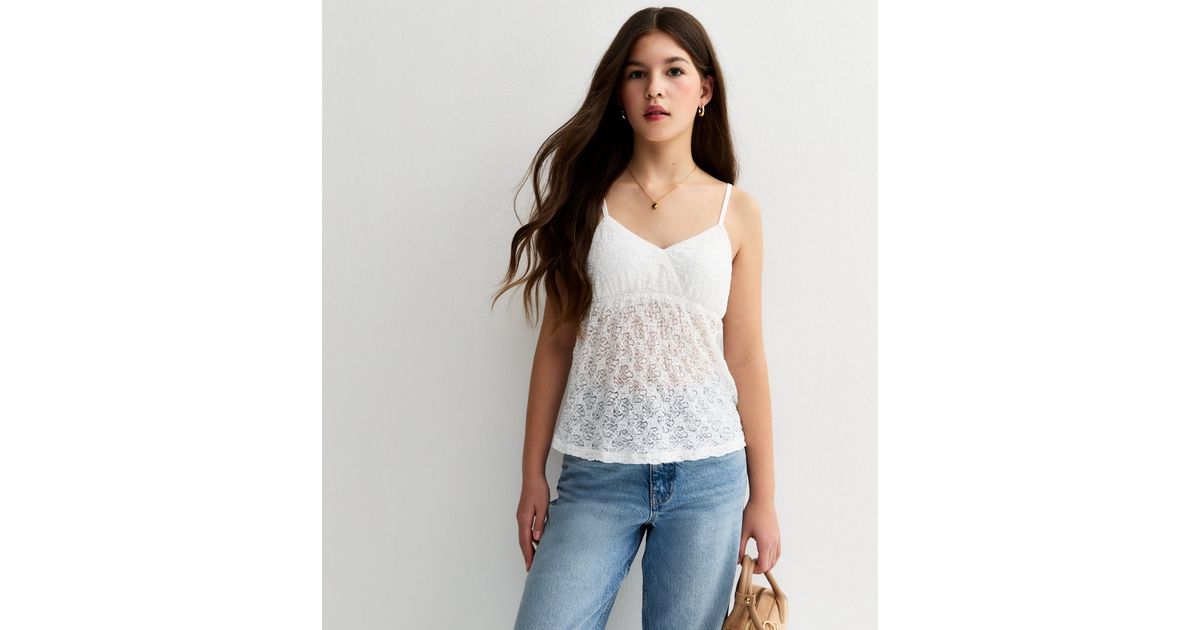 Girls White Lace Triangle Cami Top | New Look