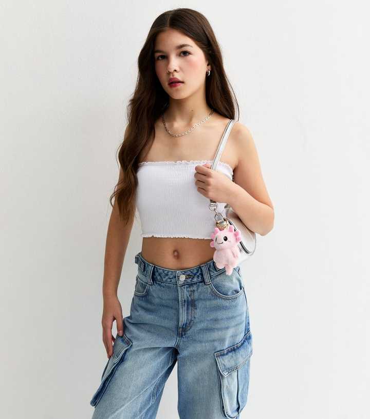 Girls White Shirred Bandeau Crop Top | New Look