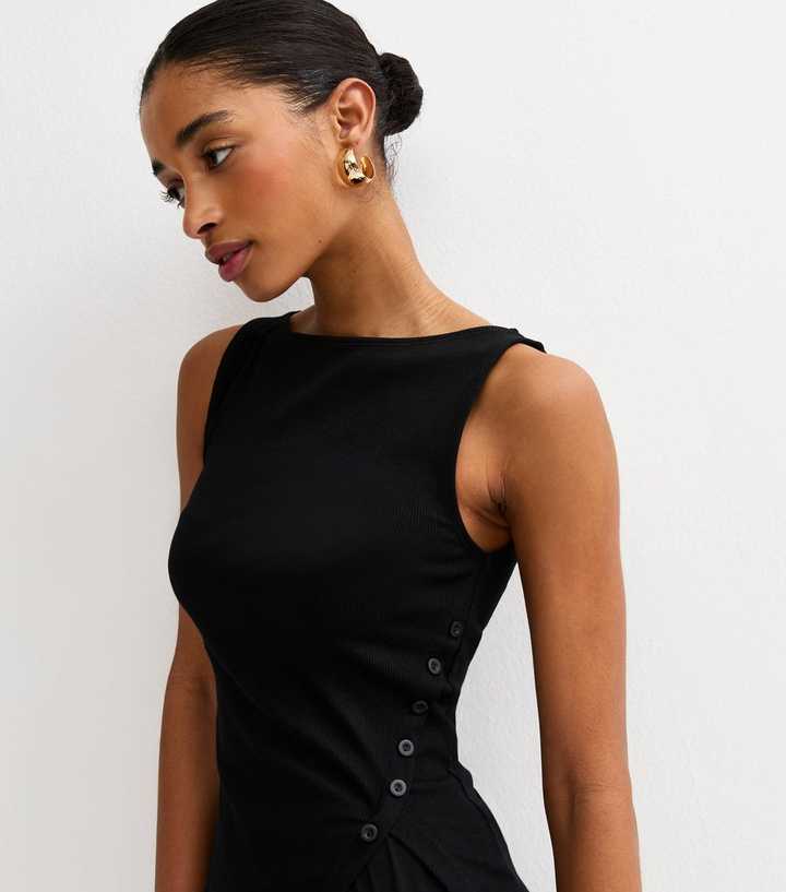 Black Asymmetric Hem Button Side Vest Top | New Look