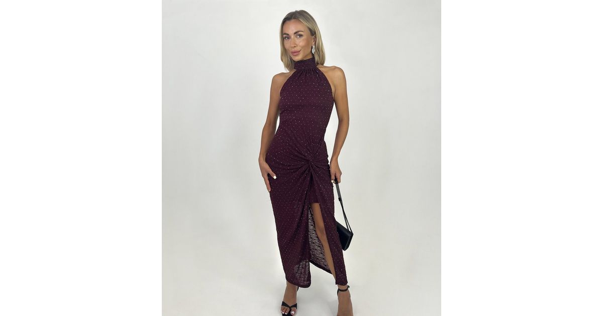 AX Paris Dark Purple Halter Neck Midi Dress | New Look