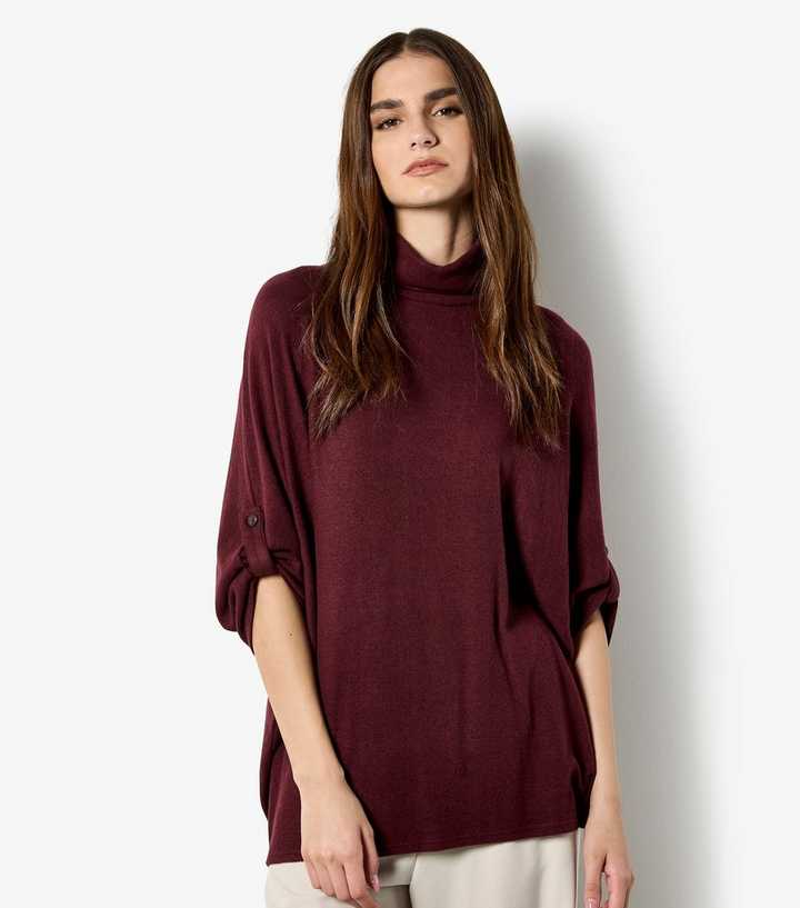 Apricot Burgundy Soft Touch High Neck T-Shirt | New Look
