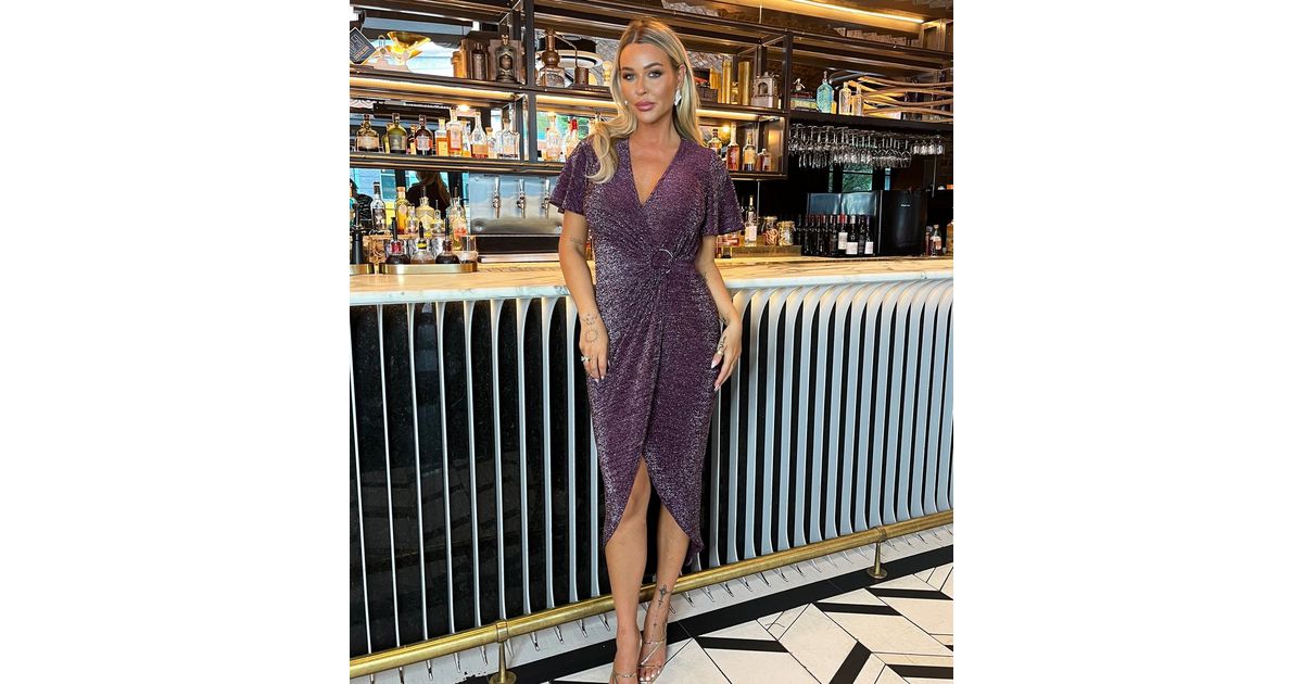 AX Paris Dark Purple Sparkle Wrap Midi Dress | New Look