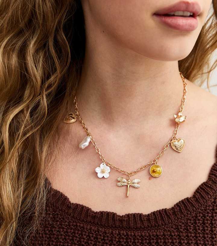 Gold Tone Flower Charm Necklace | New Look