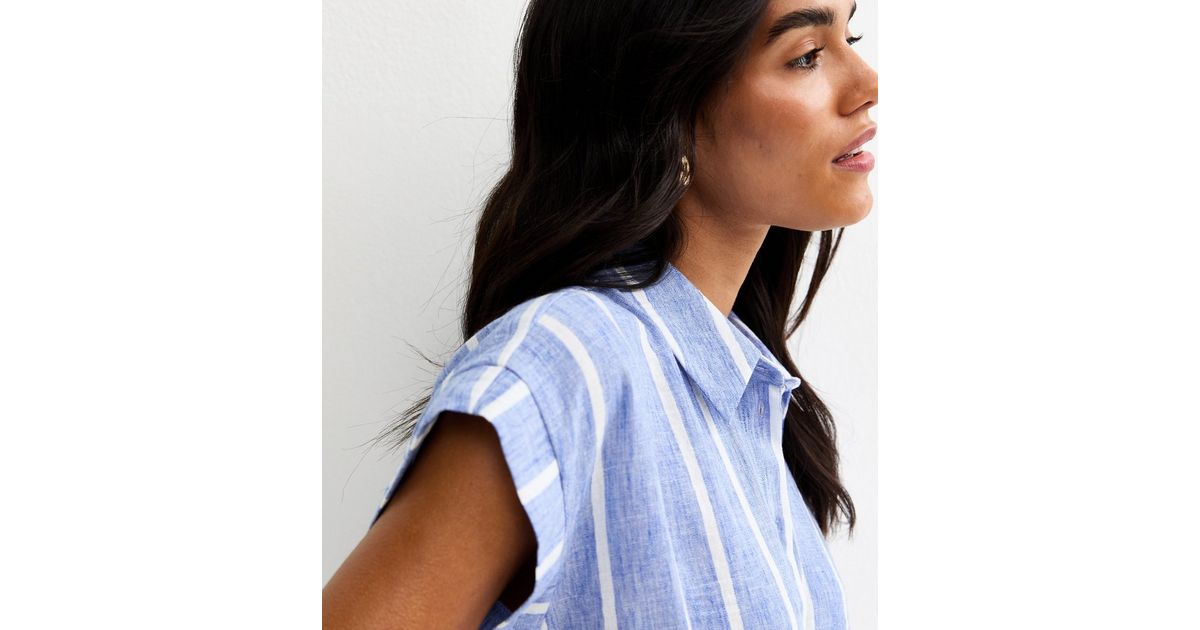 Blue Striped Tie Front Shirt | New Look