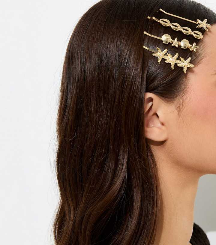 Pack of 4 Gold Tone Seashell Slide Hair Clips | New Look