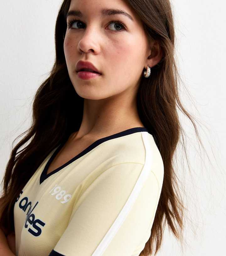 Girls Light Yellow Los Angeles Fitted Football Top | New Look