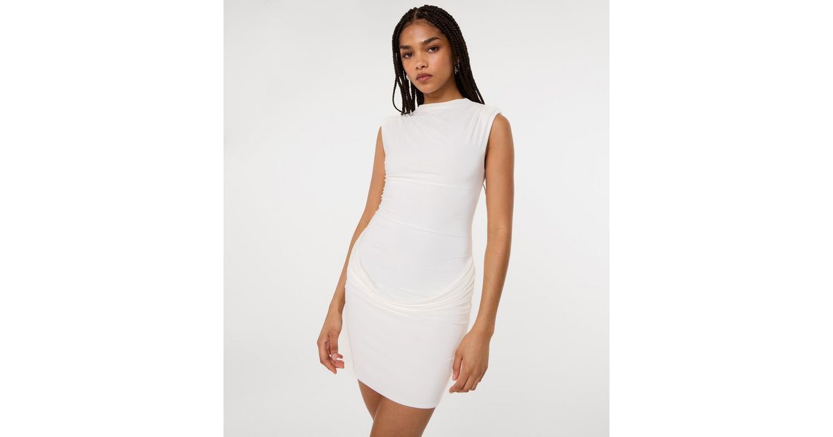 Pink Vanilla Off White Shoulder Pad Bodycon Mini Dress | New Look