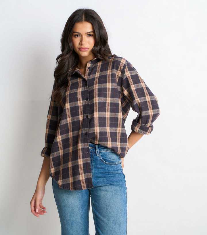 Gini London Brown Checked Longline Shirt | New Look