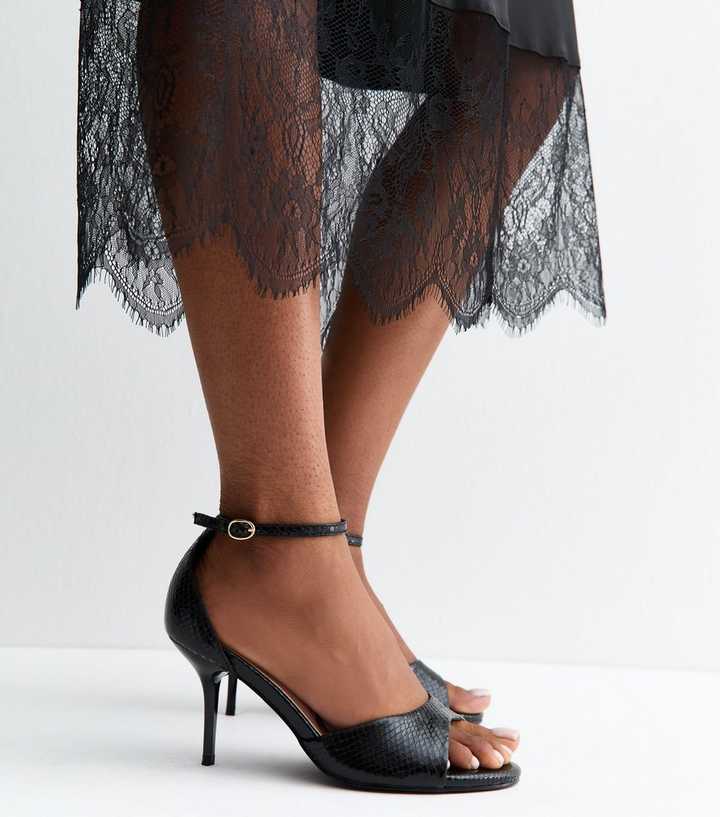 Wide Fit Black Faux Leather Stiletto Sandals | New Look