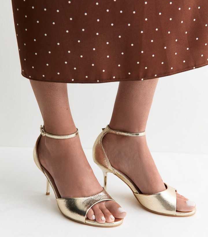 Wide Fit Gold Faux Leather Stiletto Sandals | New Look